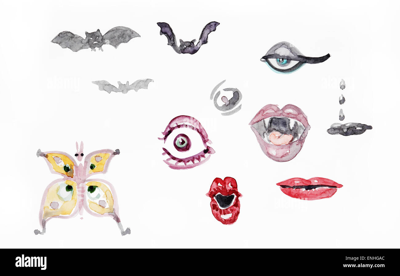 isolated watercolor horror illustration collection Stock Photo - Alamy
