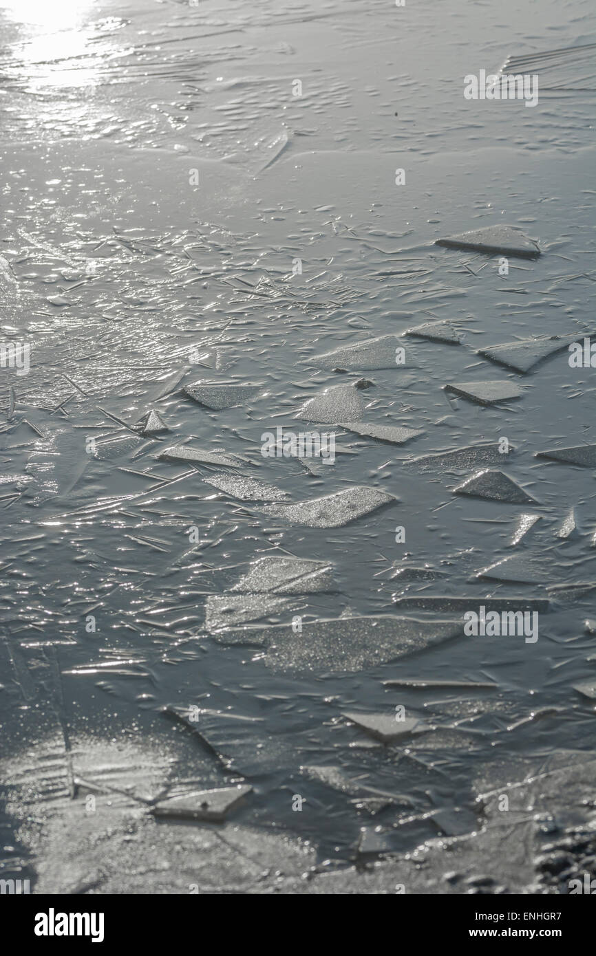 Frozen surface water - over a large expanse of shallow water. Extreme ...