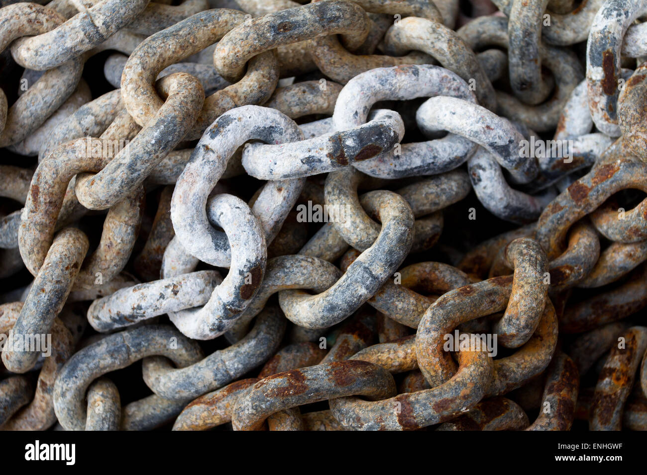 Chain with big shackles in a port Stock Photo - Alamy