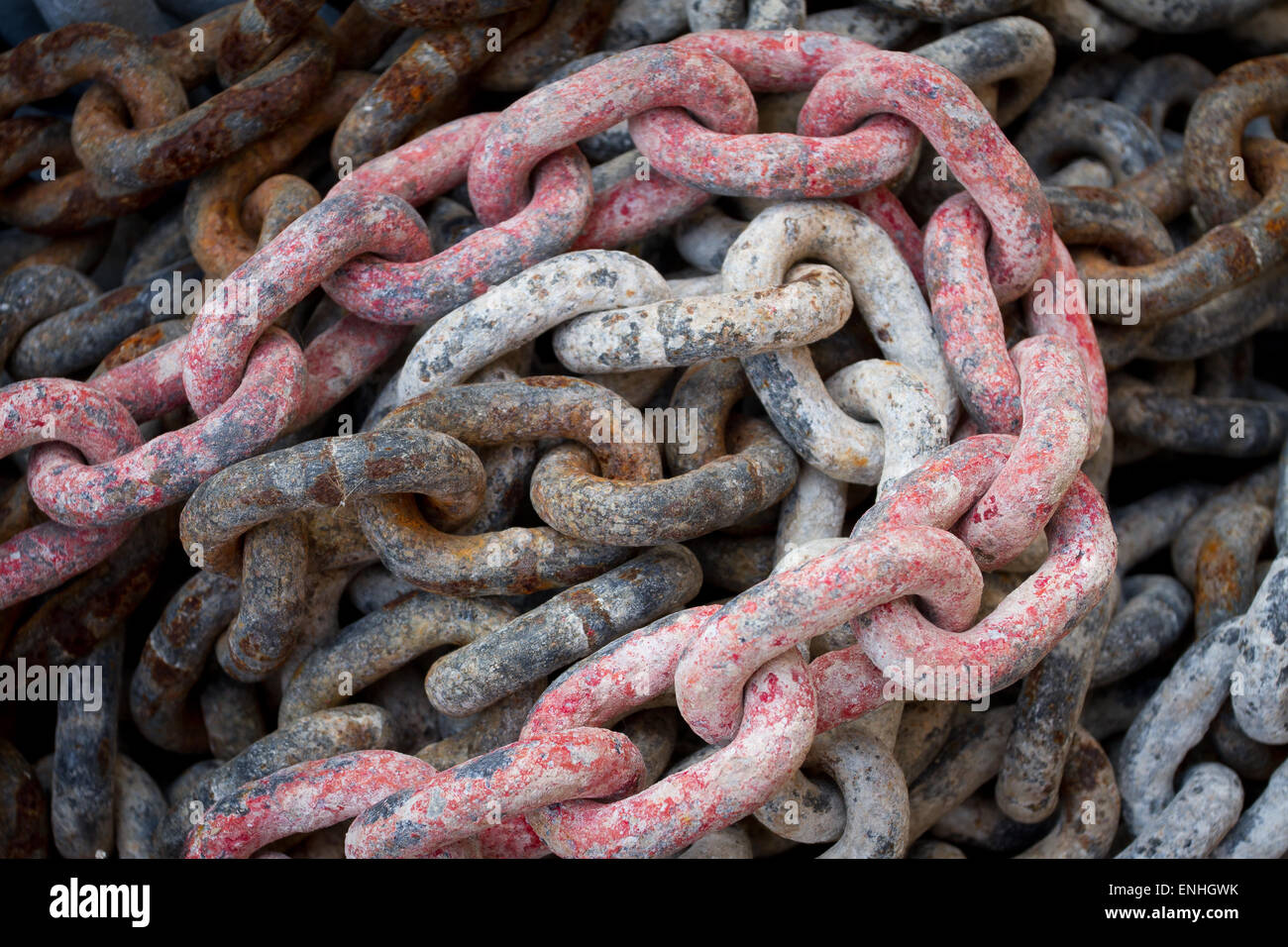 Chain with big shackles in a port Stock Photo - Alamy