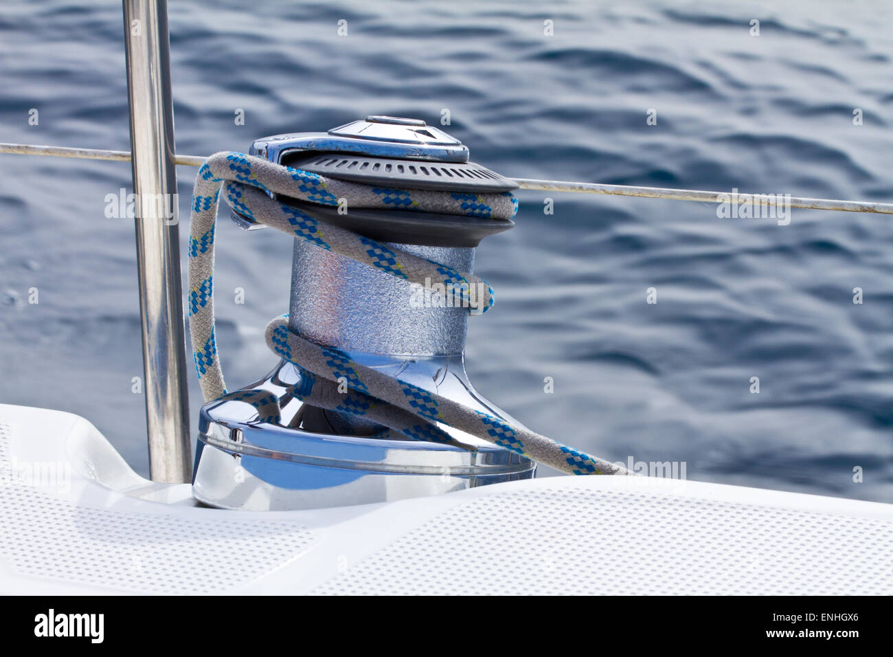 Capstan on the deck of sailing yacht Stock Photo - Alamy