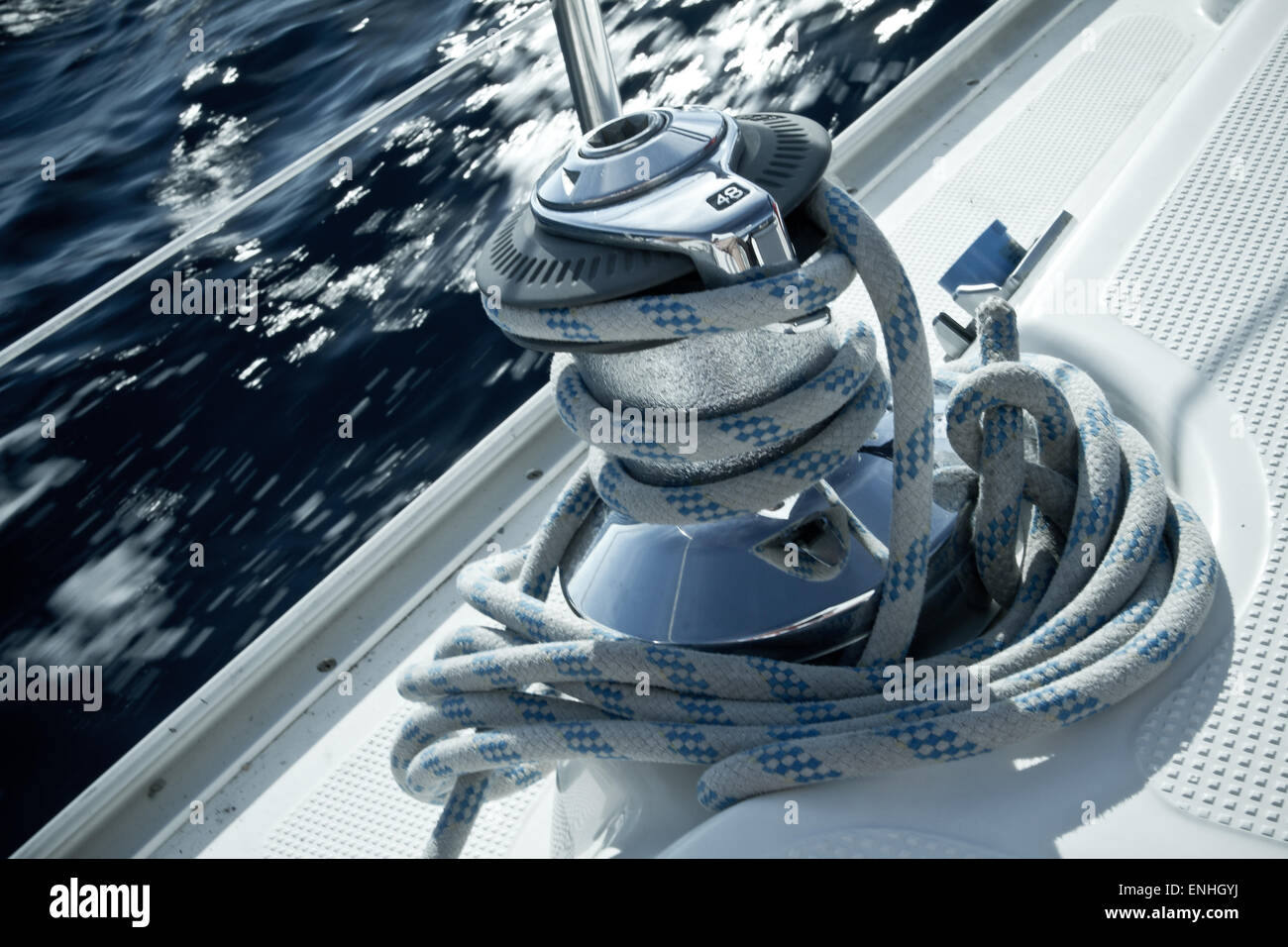 Capstan on the deck of sailing yacht Stock Photo - Alamy