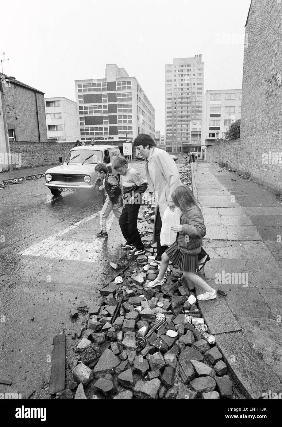 Aftermath of the riots which broke out in the Broadwater Farm estate in ...