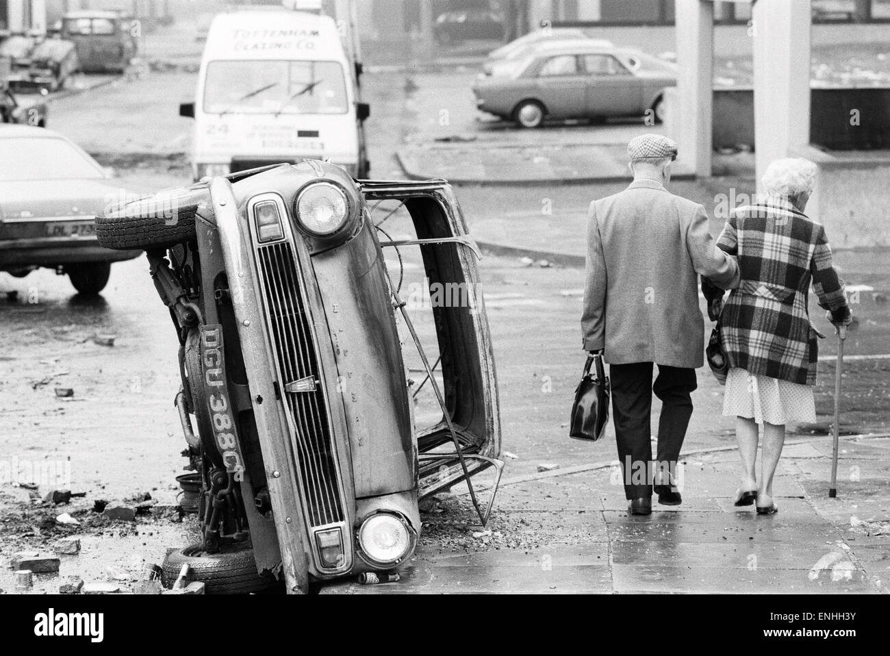 Aftermath of the riots which broke out in the Broadwater Farm estate in ...