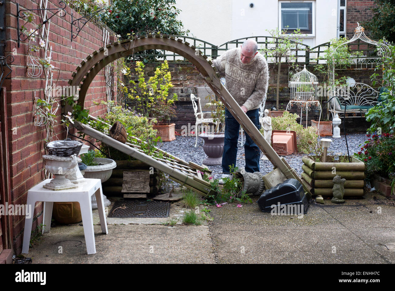 high winds leave a trail of damage in a garden in southsea england uk ...