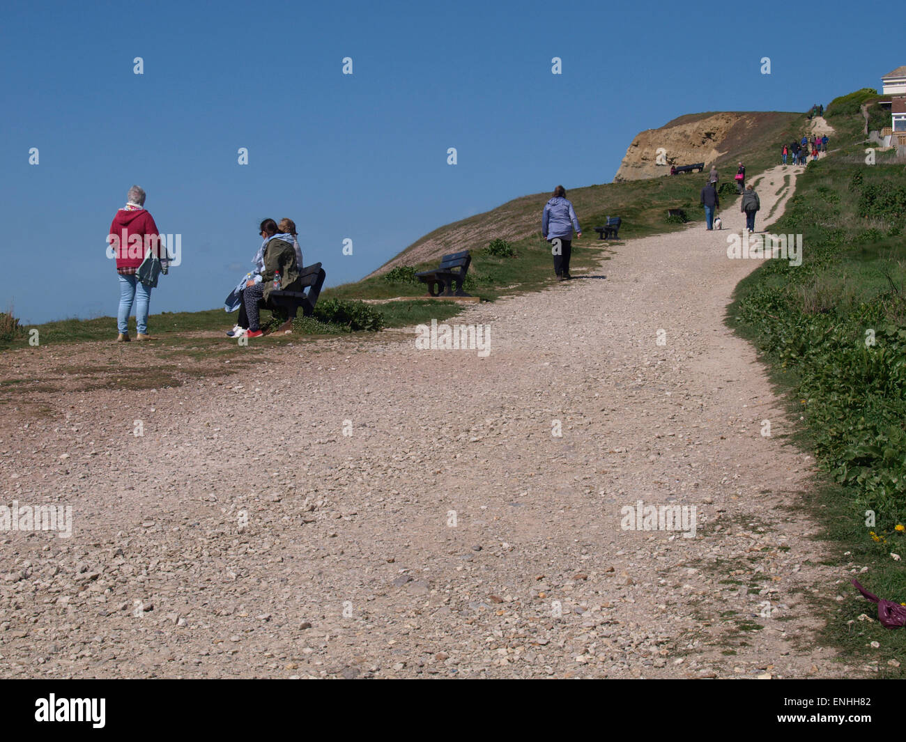 South west coast path up over the cliffs at West Bay heading towards ...