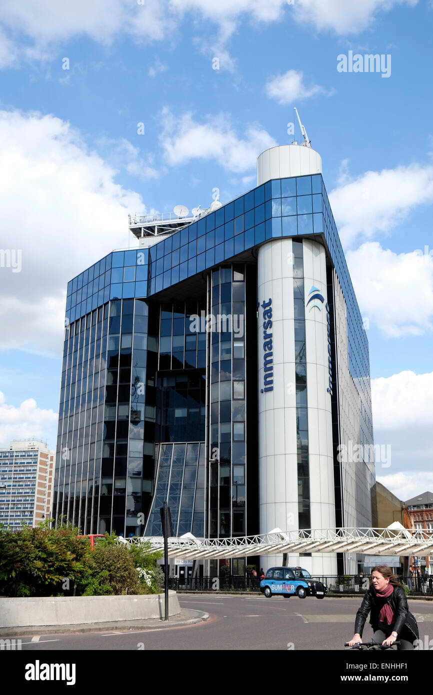 Cyclist and Inmarsat building on Old Street Roundabout London KATHY ...