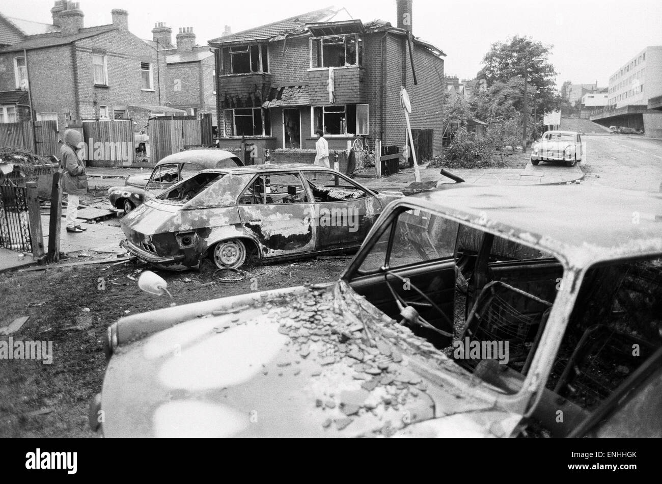 Aftermath of the riots which broke out in the Broadwater Farm estate in ...