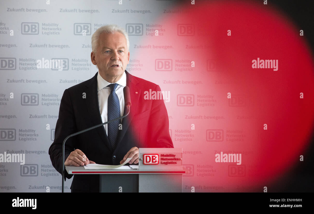Ruediger Grube, CEO of German railway company Deutsche Bahn, speaks ...