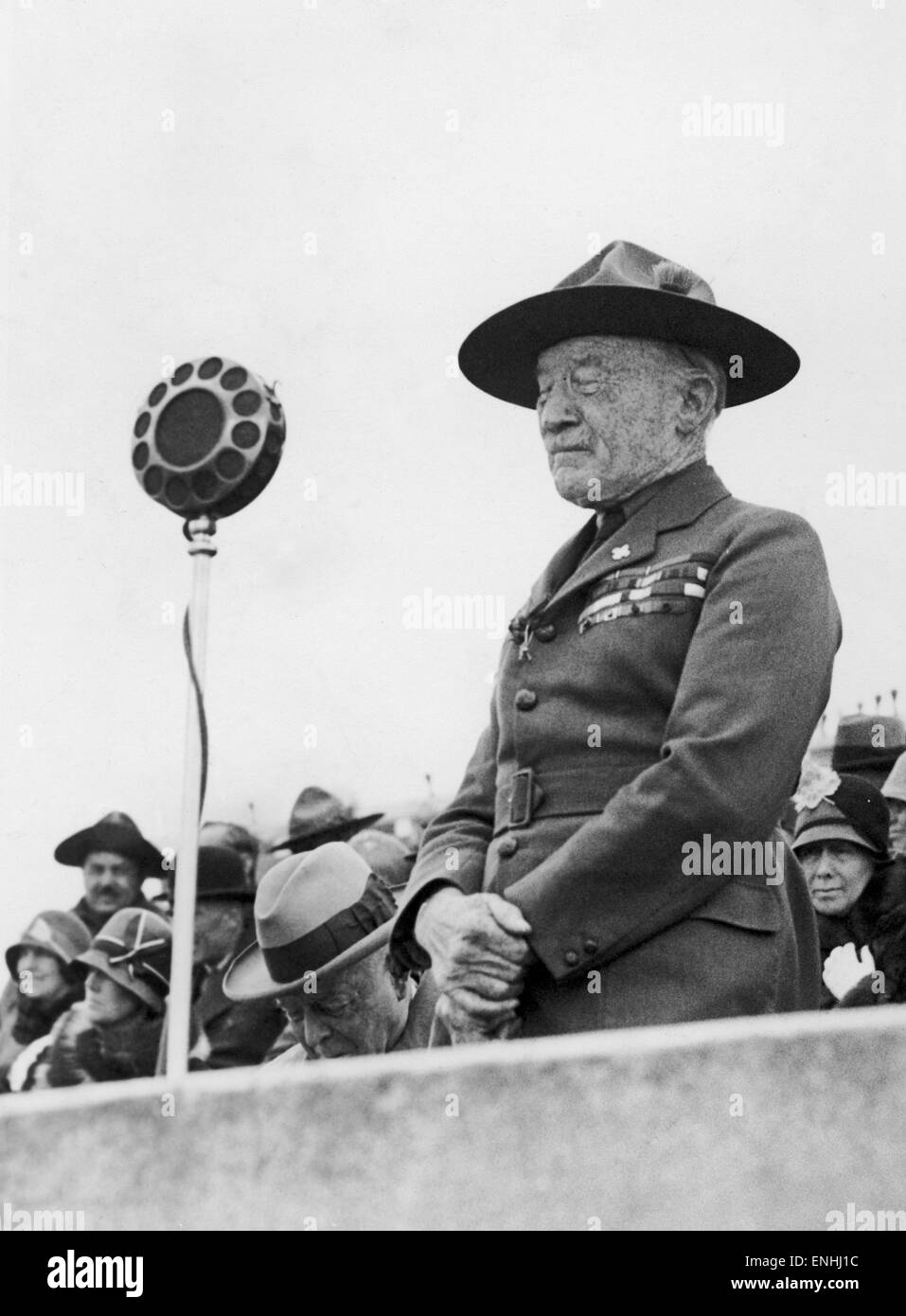 Lord Robert Baden-Powell, founder of the Scout Movement, addressing ...