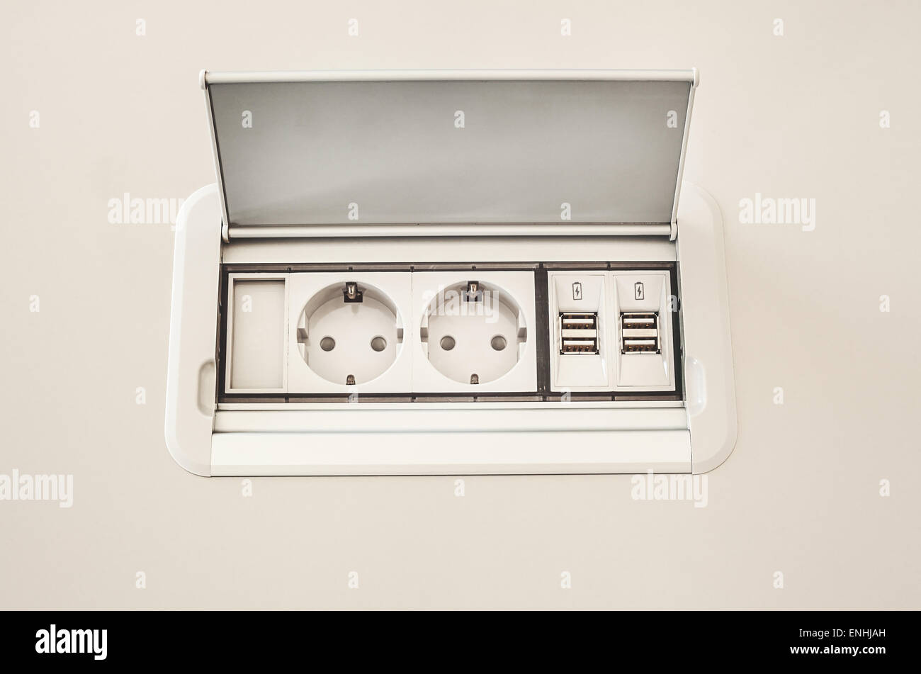 Modern electric plugs built in table, clever solutions for saving space ...