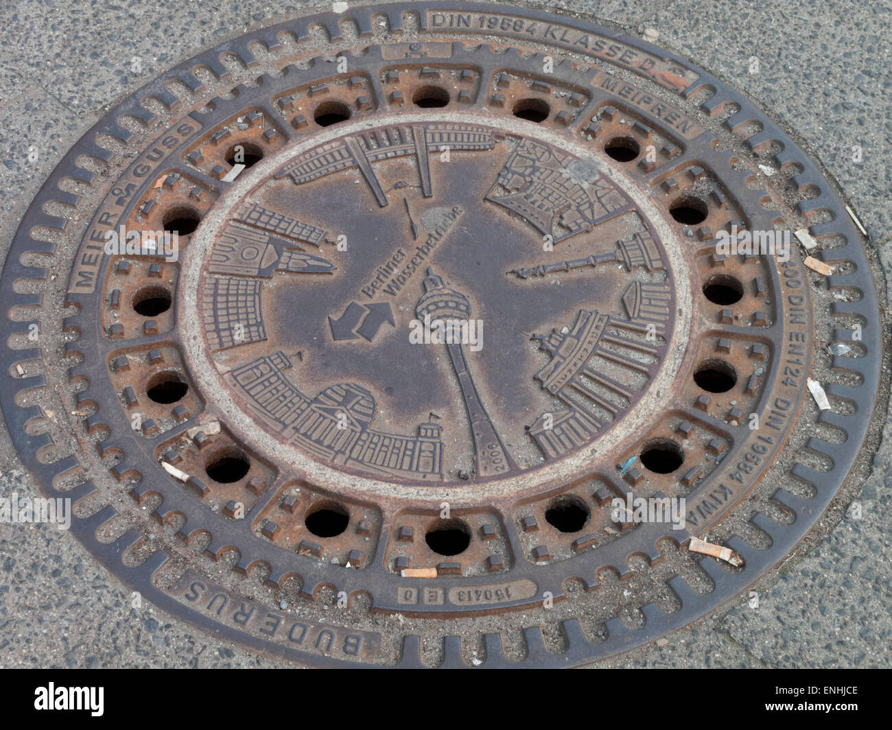Illustrated manhole cover plate Berlin Stock Photo - Alamy