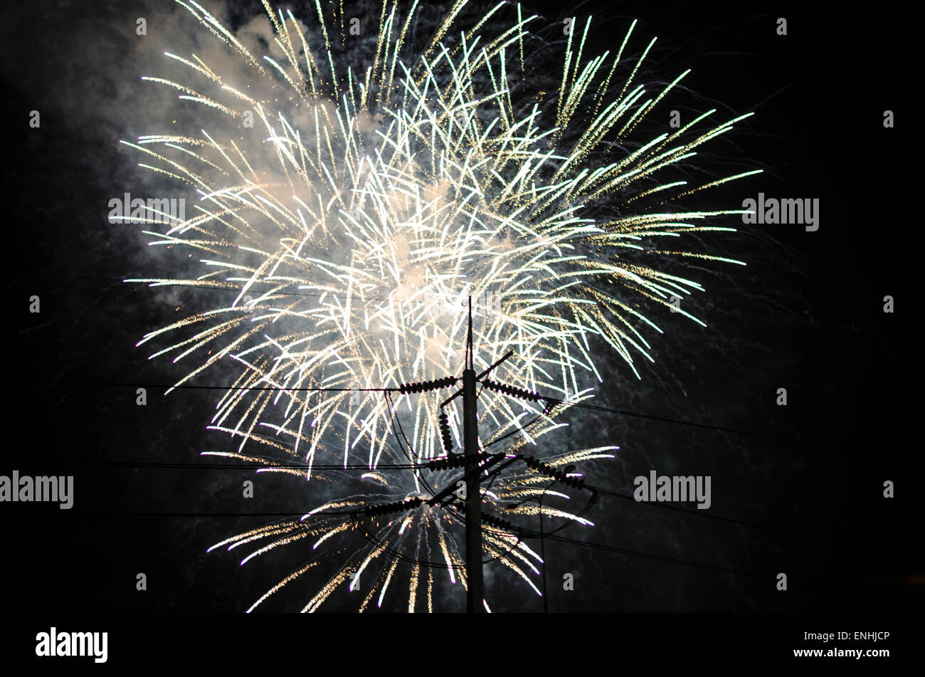celebrate festival fire work on black sky background Stock Photo - Alamy