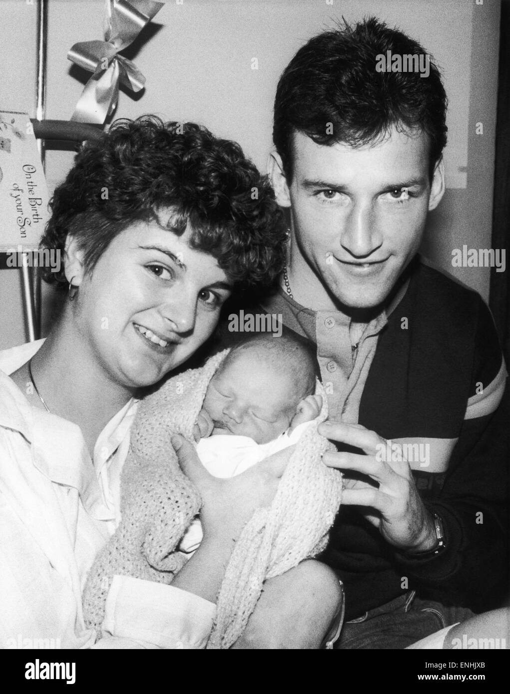 Everton footballer Dave Watson with his wife and new born baby ...