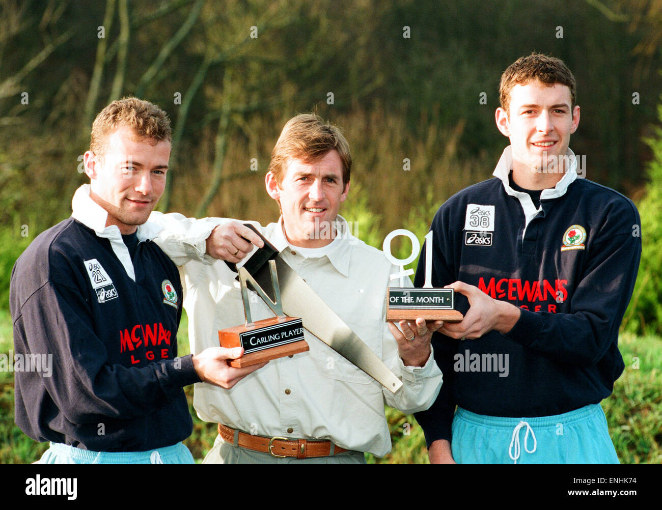 Kenny Dalglish, Manager of Blackburn Rovers, presents his two strikers ...