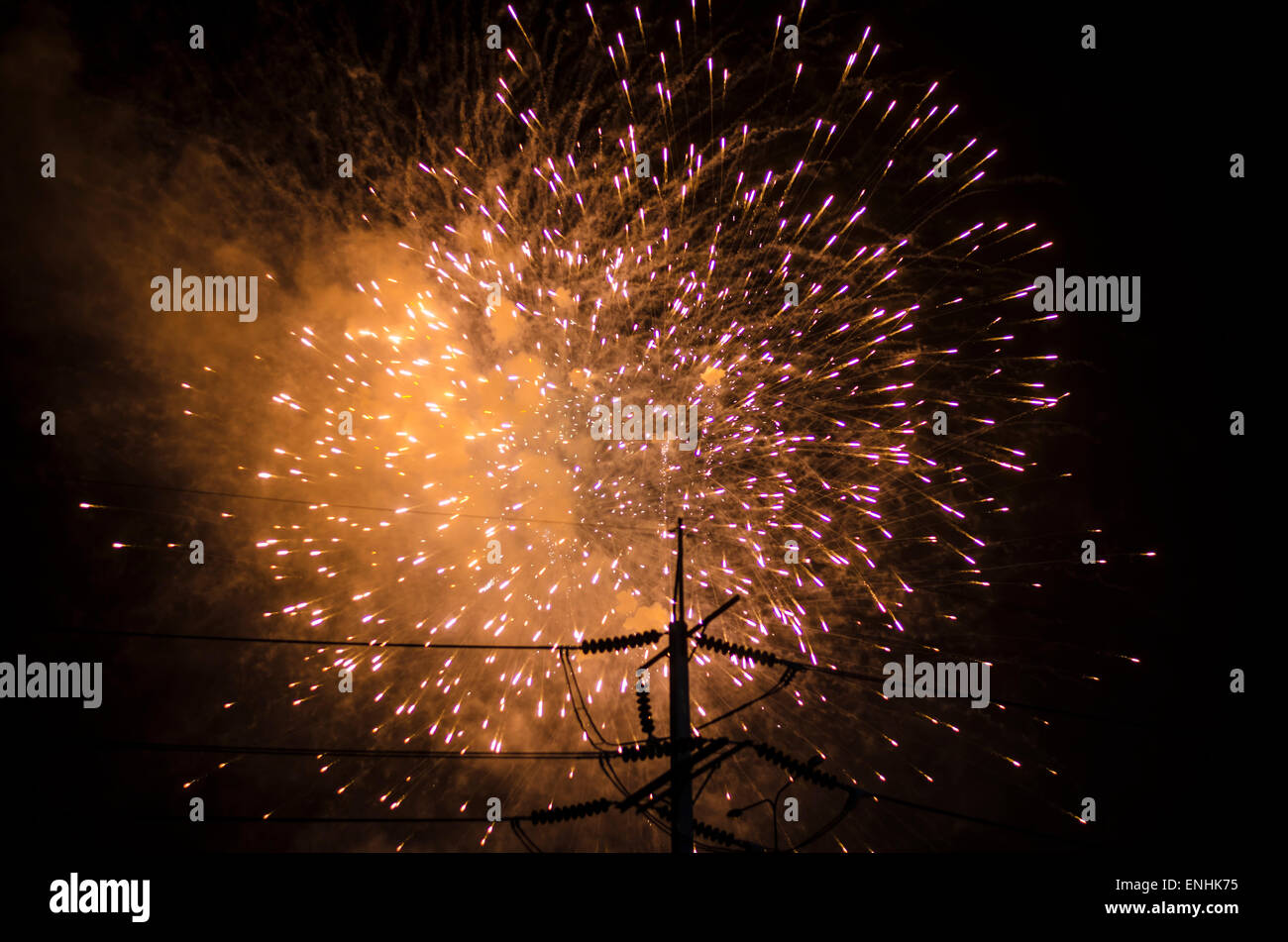 celebrate festival fire work on black sky background Stock Photo - Alamy