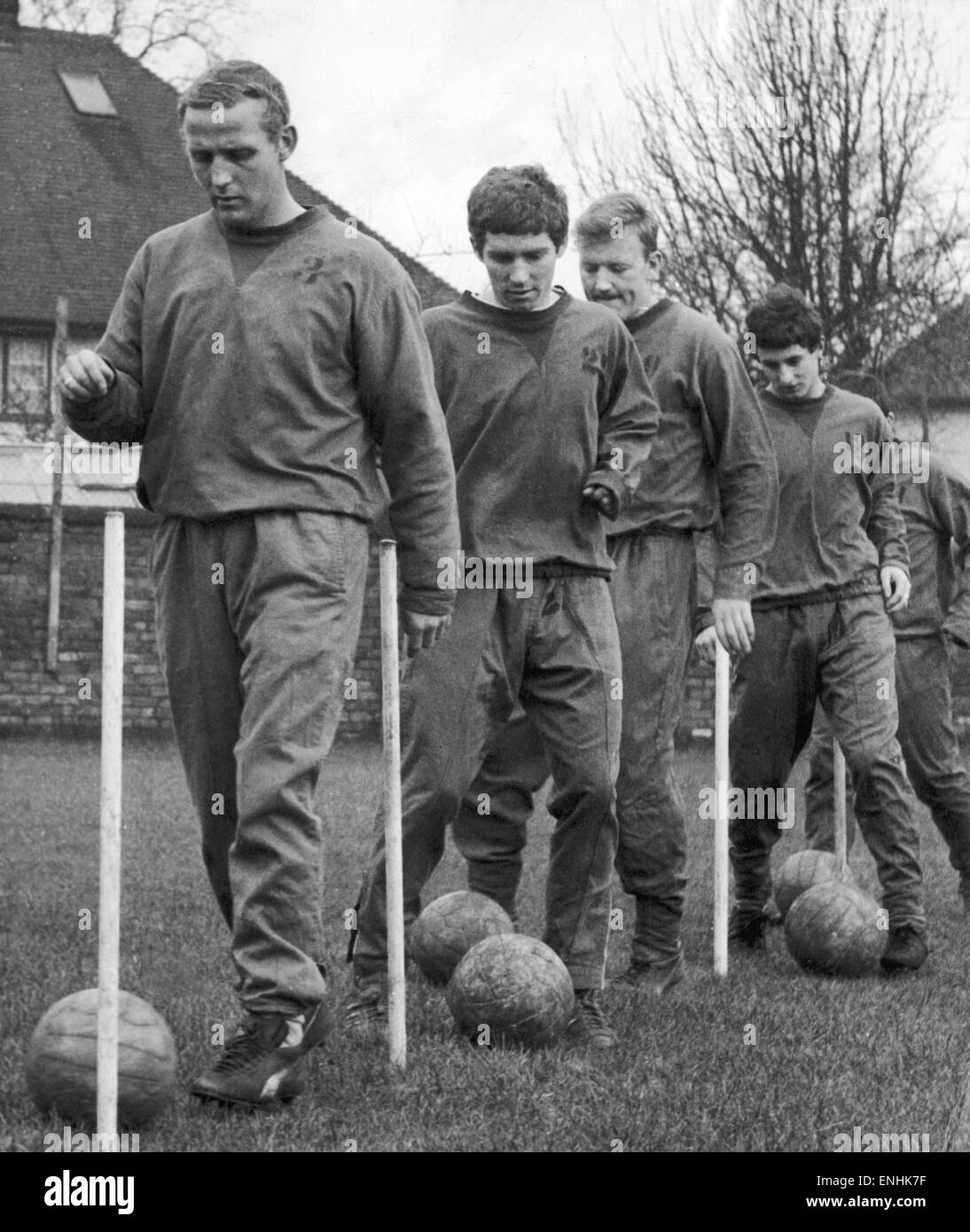 Everton footballers in dribbling practice at Bellefield ahead of their ...