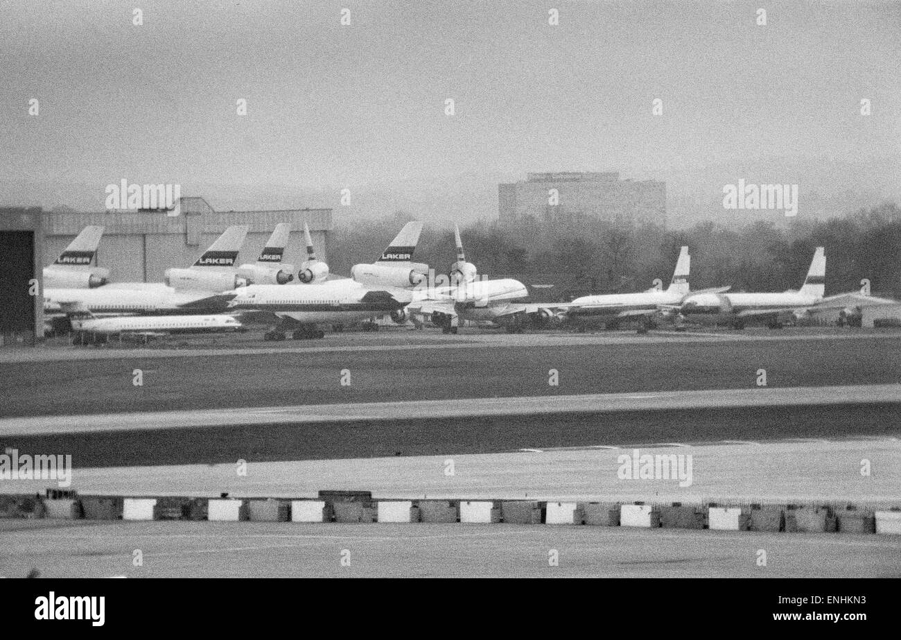 Scenes at Gatwick airport in London on the day that Laker Airways went ...