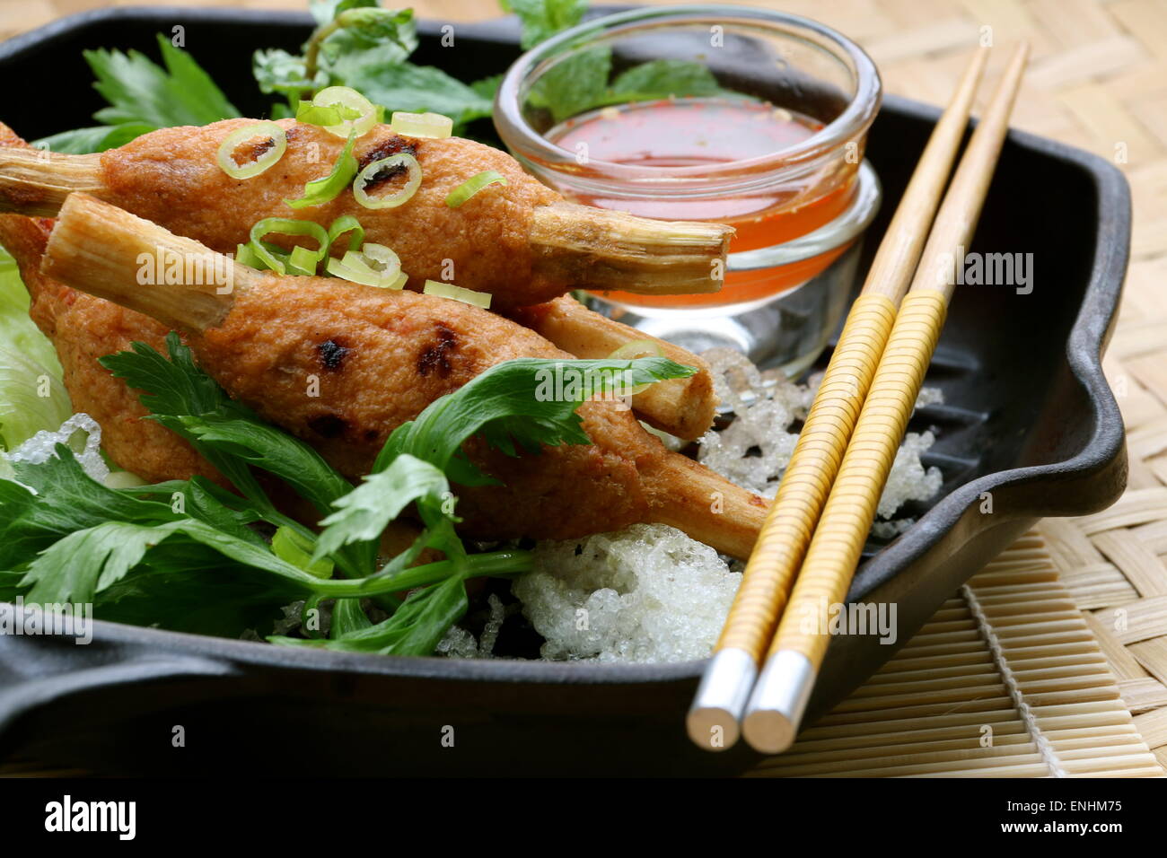 Chao Tom, Vietnamese barbecued shrimp cake on sugar cane skewers Stock ...