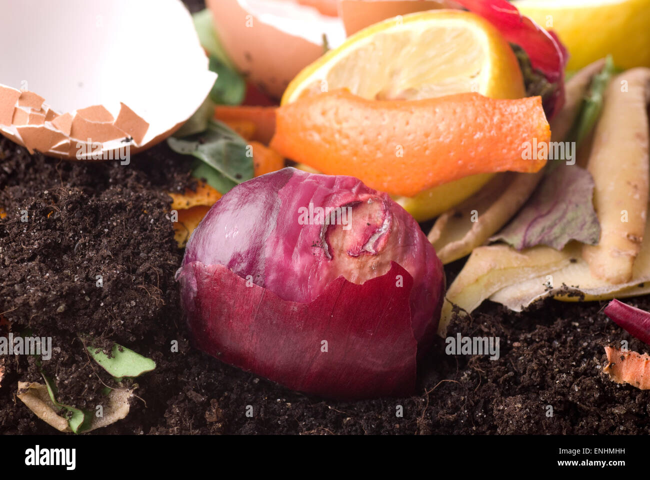 Compost material on soil. Cross section. Close up Stock Photo - Alamy