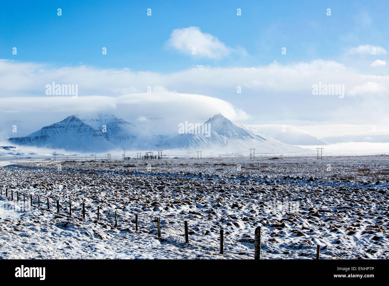 Impressive volcano winter mountain landscape in Iceland Stock Photo - Alamy