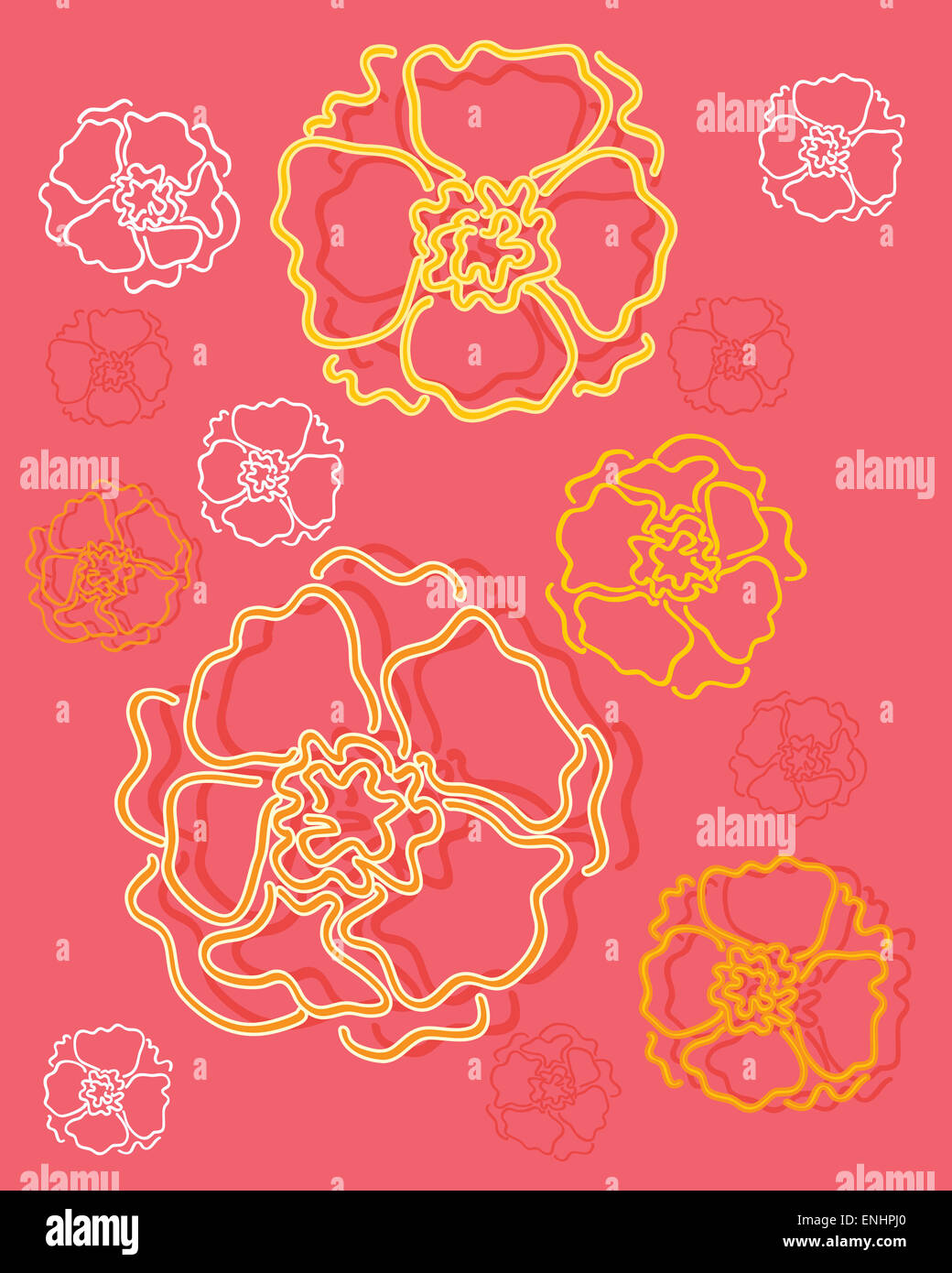 an illustration of an abstract marigold flower design on a red ...