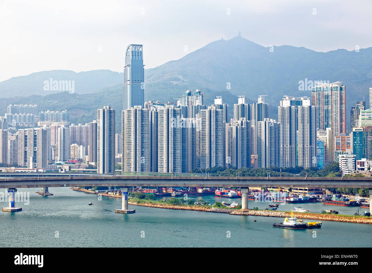 Downtown city, high speed train bridge in hong kong Stock Photo - Alamy
