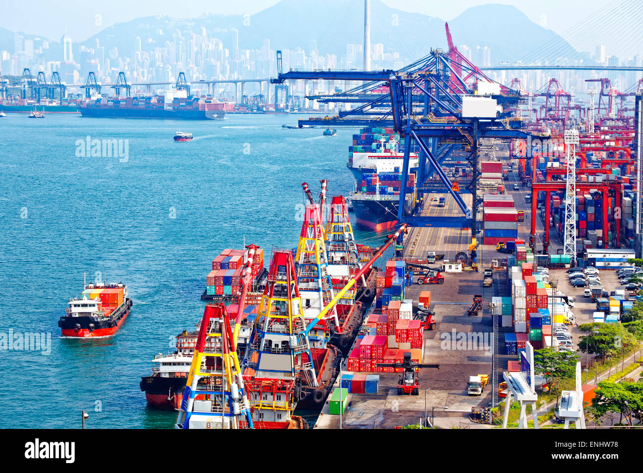 Containers at Hong Kong commercial port at day Stock Photo - Alamy