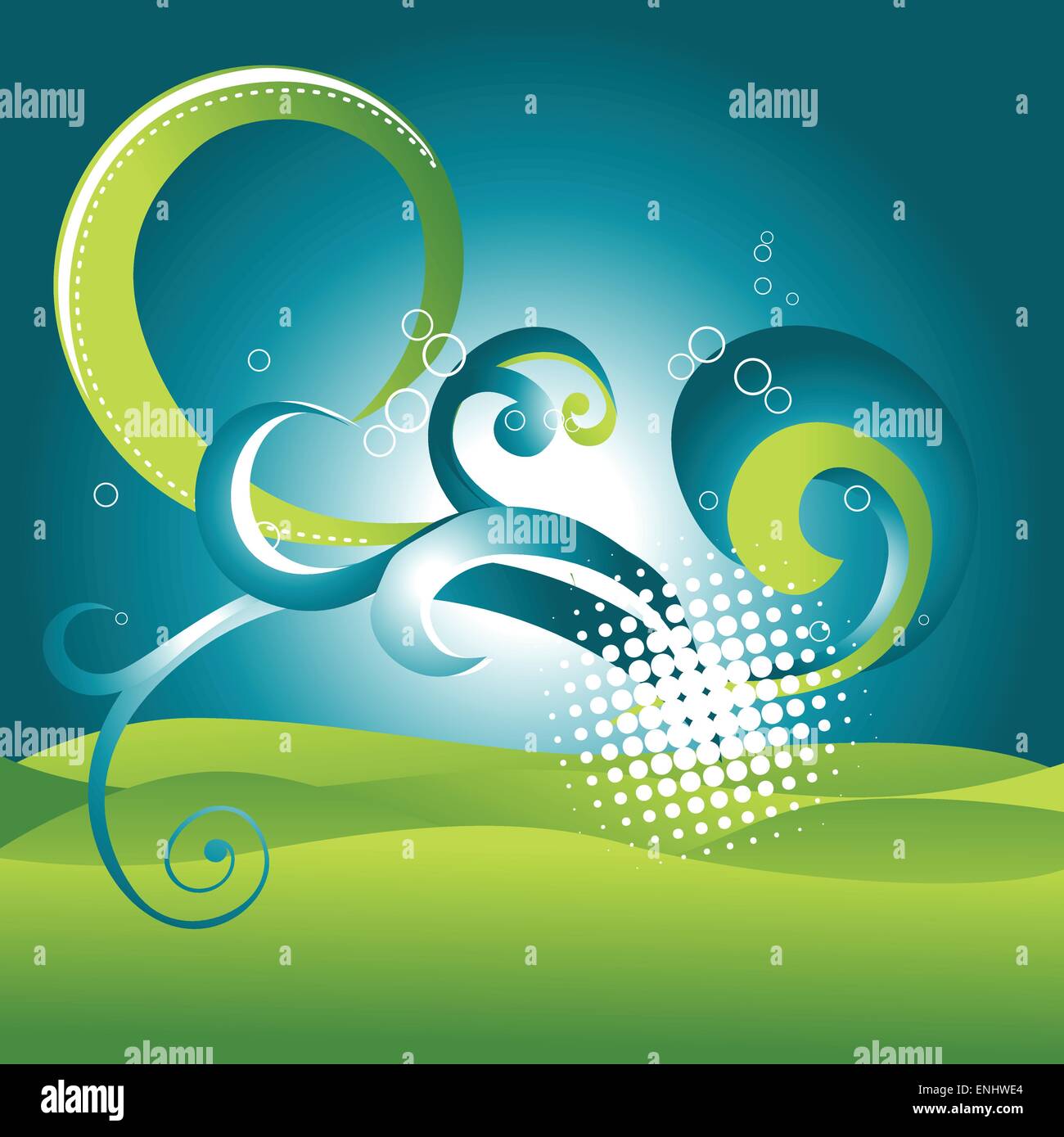 vector green wave with floral Stock Vector Image & Art - Alamy