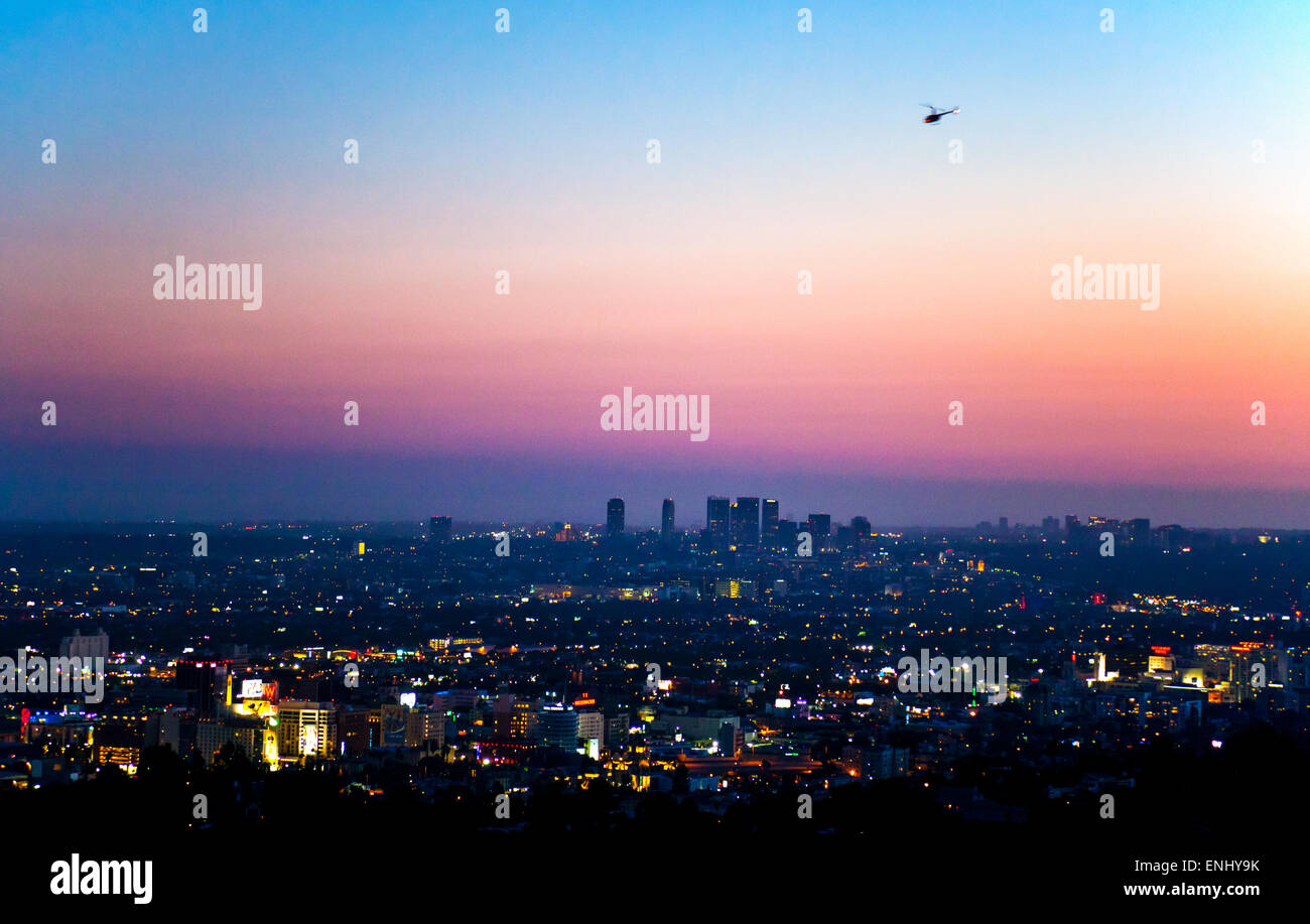 U.S.A., California, Los Angeles, night view on the city from the ...