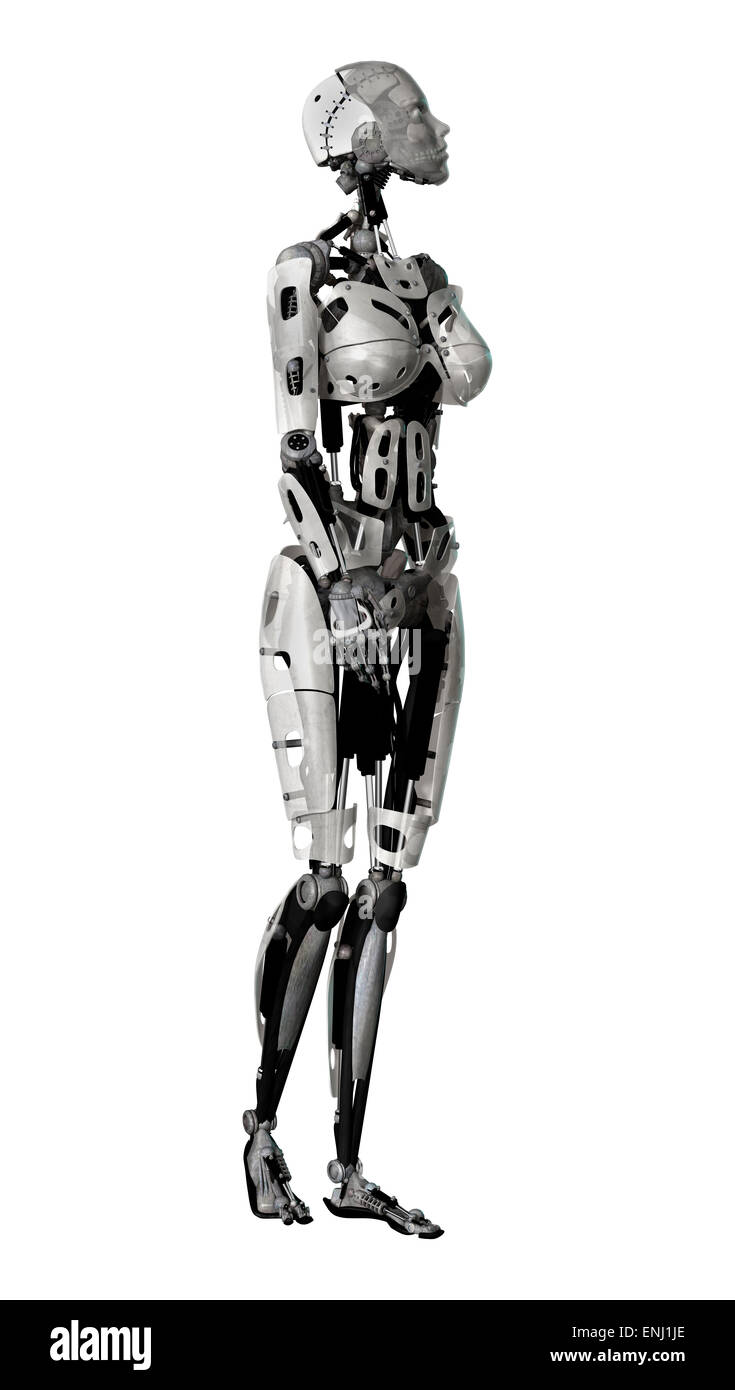 3D digital render of a female cyborg isolated on white background Stock ...
