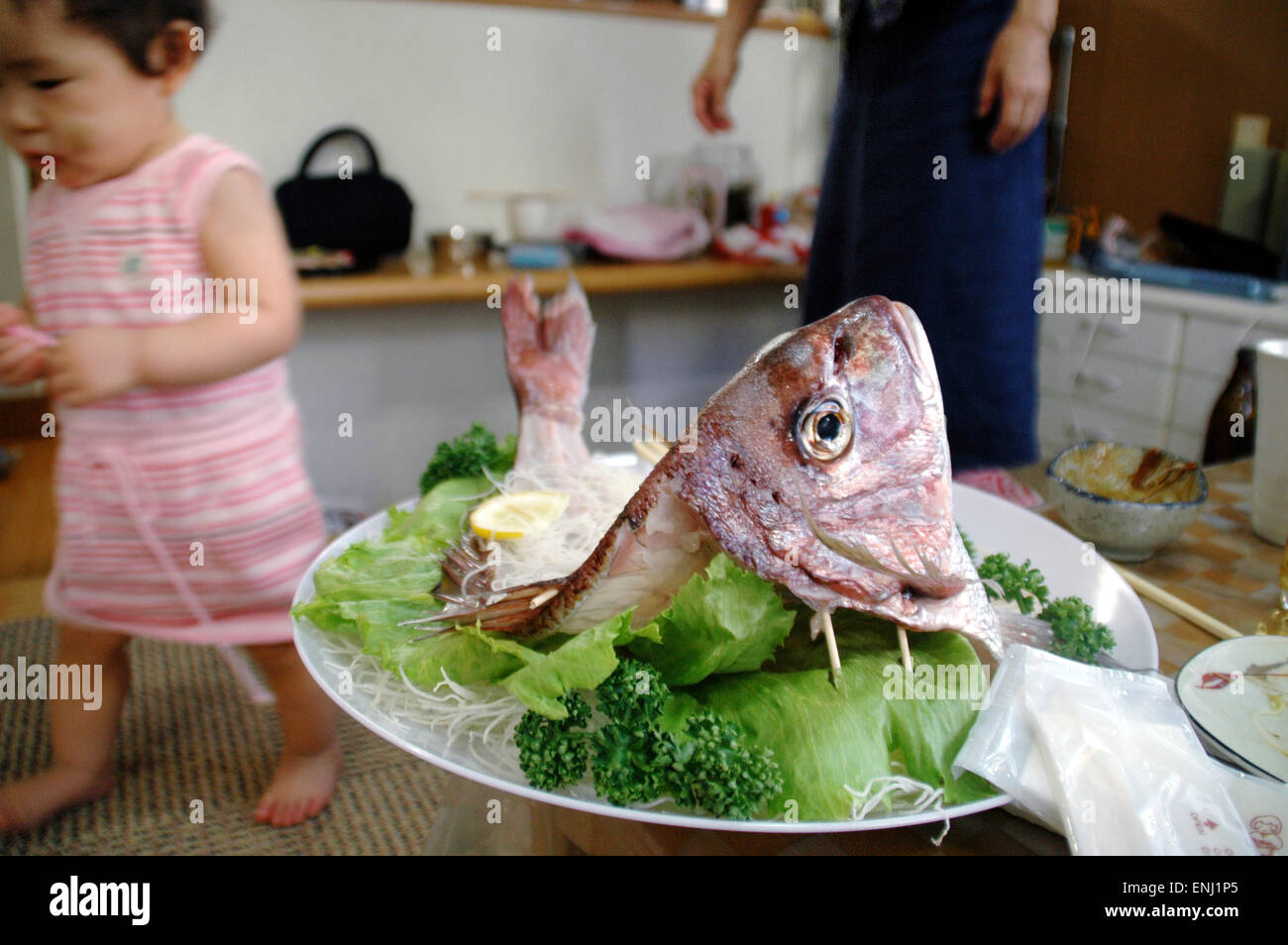 Fish dishes at child's birthday in Japan Stock Photo - Alamy