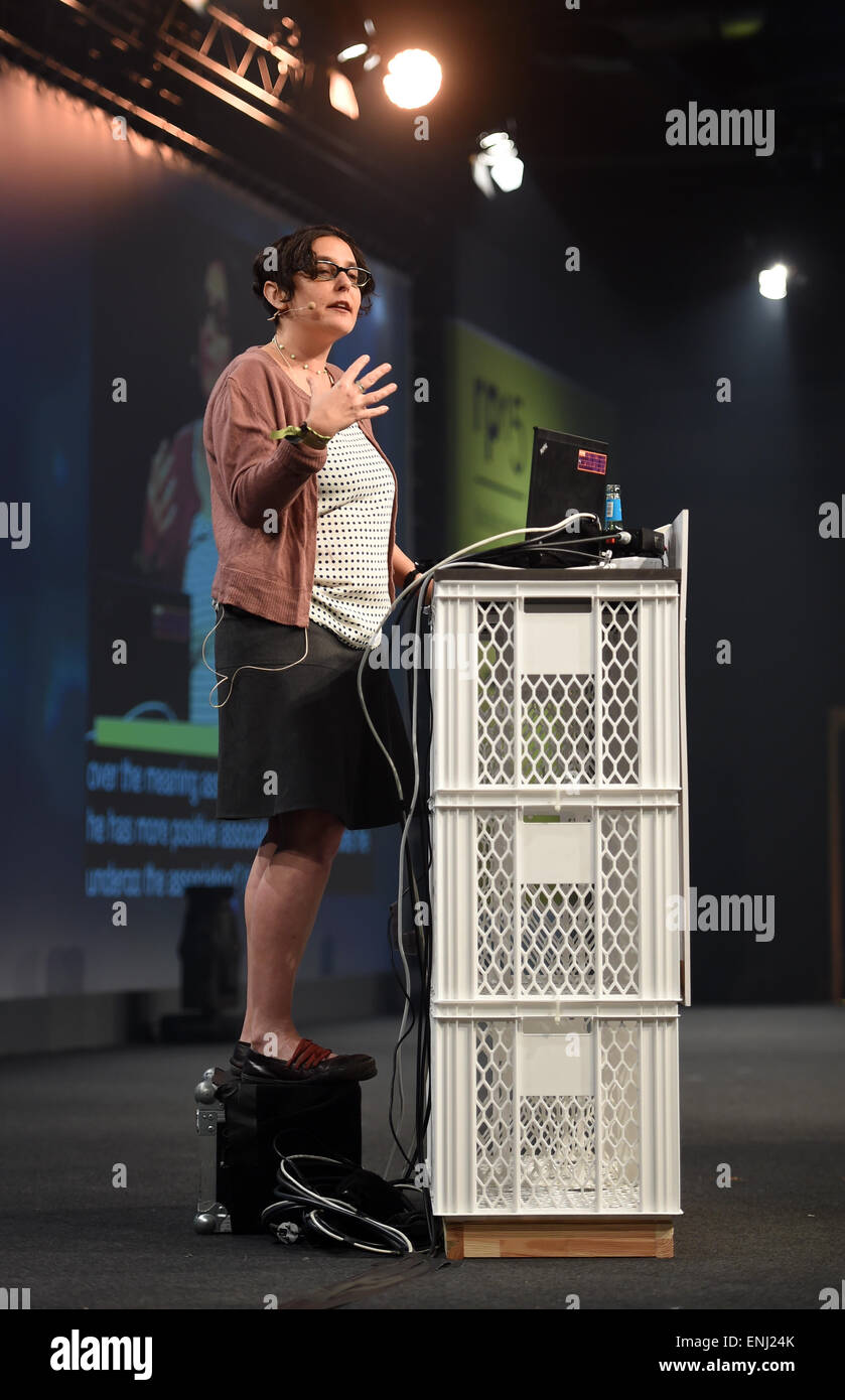 Berlin, Germany. 06th May, 2015. Gabriella Coleman speaks at the Re ...