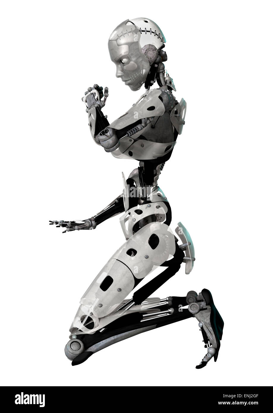 3D digital render of a female cyborg isolated on white background Stock ...