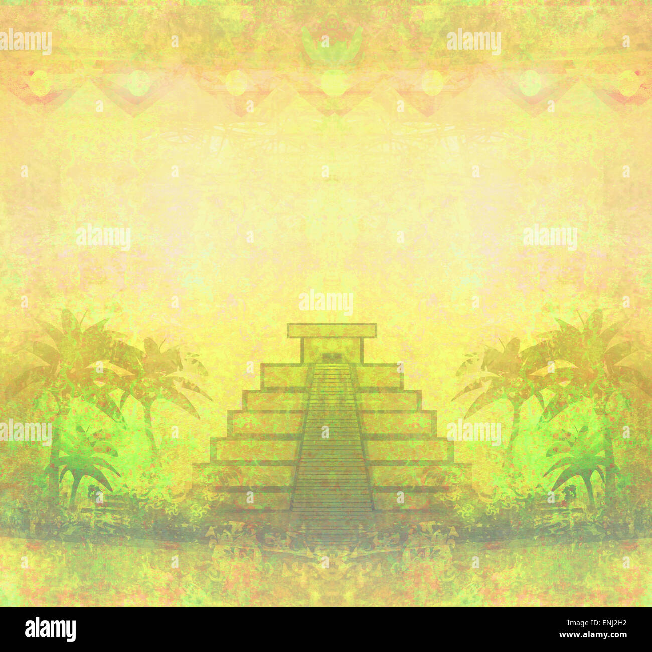 Mayan Pyramid, Chichen-Itza, Mexico - grunge abstract background Stock ...