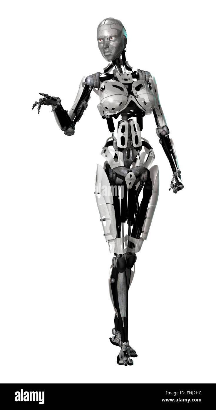 3D digital render of a female cyborg isolated on white background Stock ...