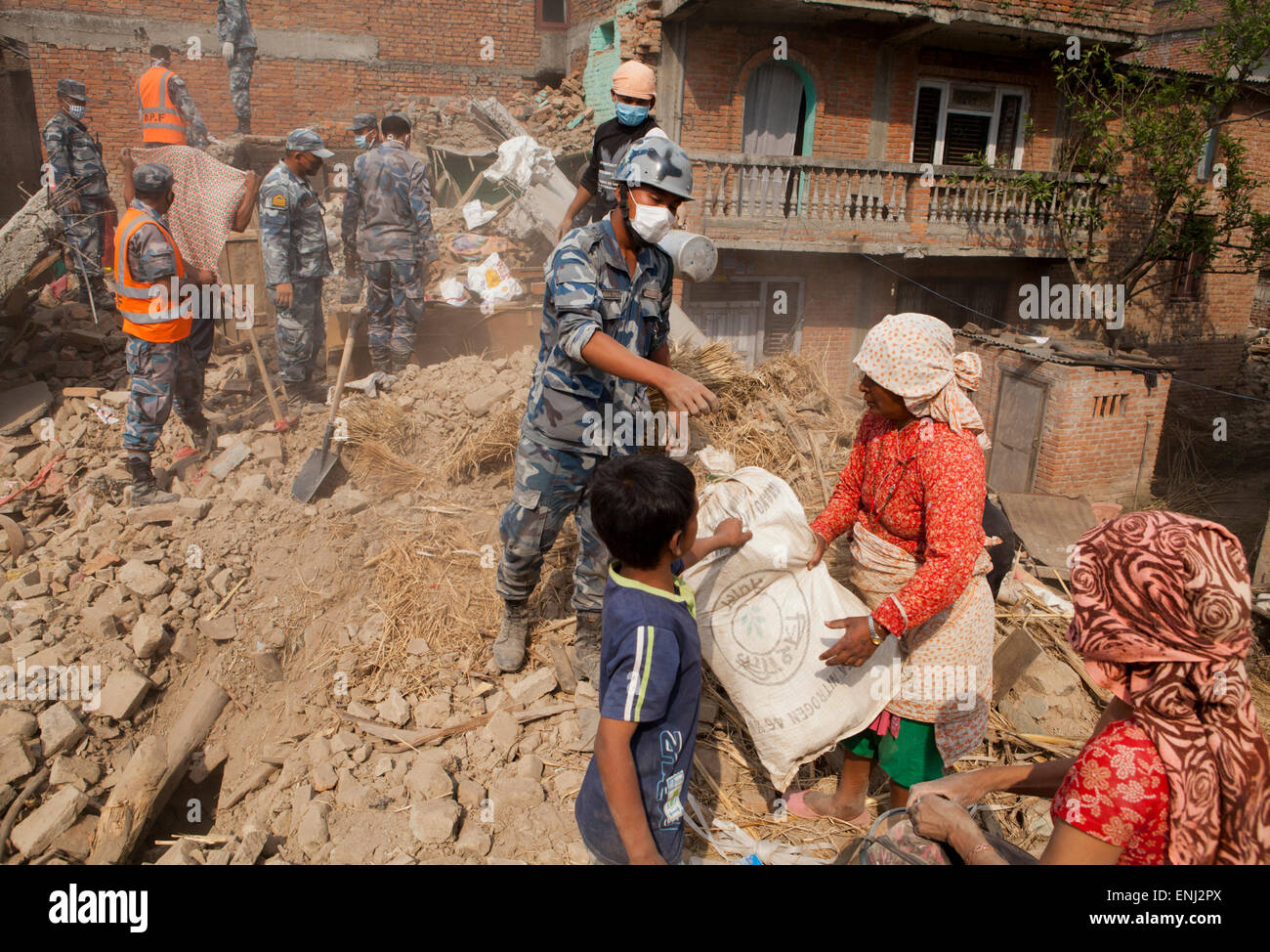 Khokana, Nepal. 06th May, 2015. Nepali Military Police hand over ...