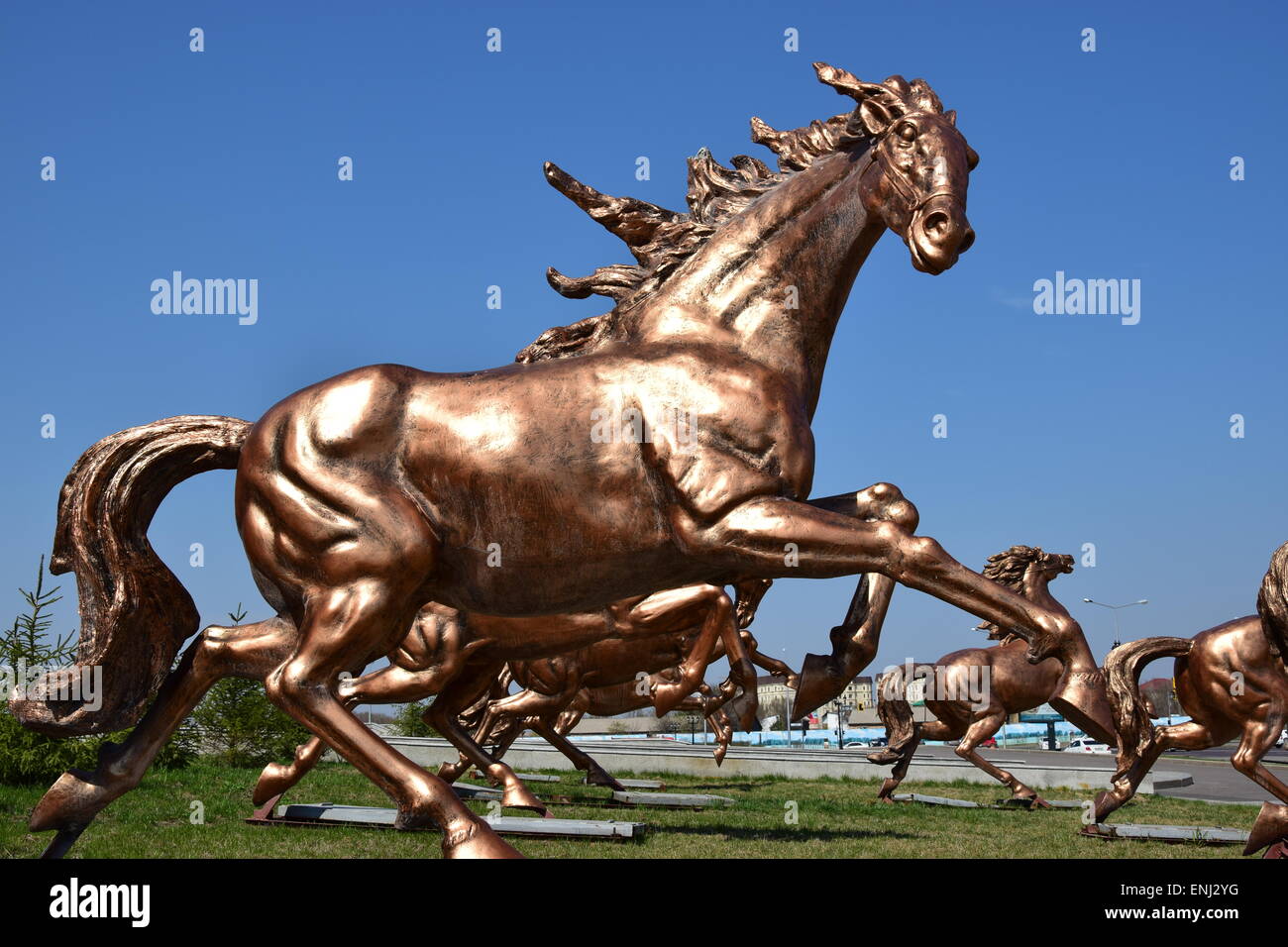 Bronze sculpture featuring a racing horse near New Opera House in ...