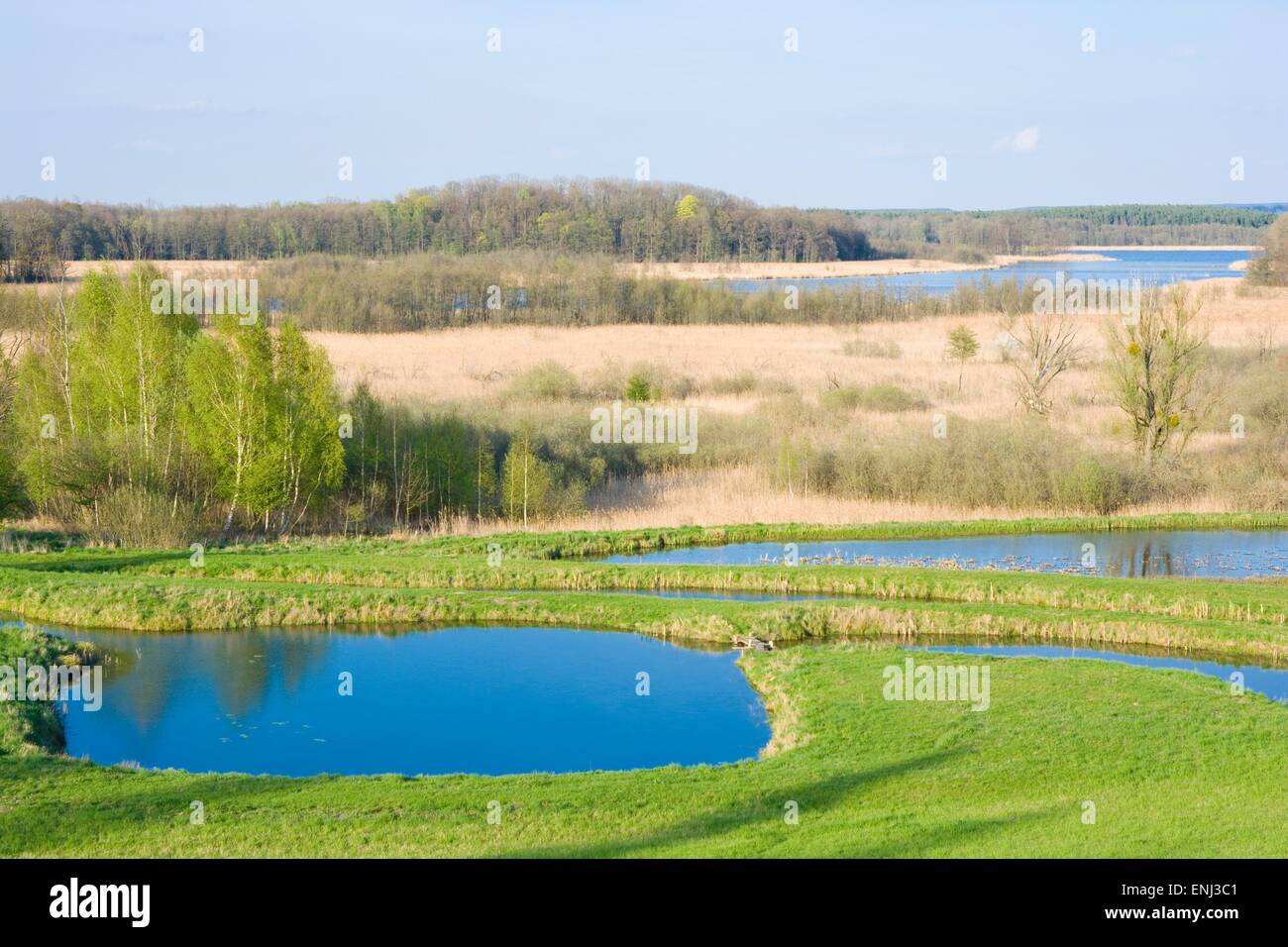 Beautiful spring landscape - top view of lakes and hills of Masuria ...
