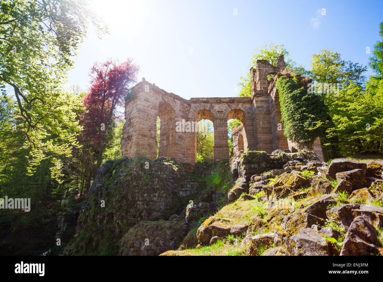 Spring view of aqueduct ruins in Bergpark Stock Photo - Alamy