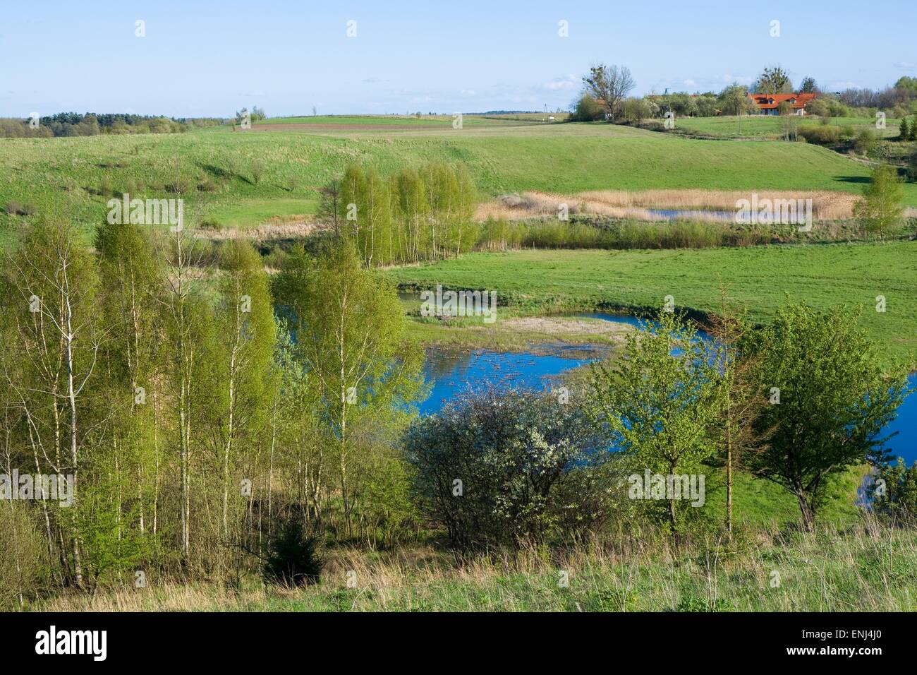 Beautiful spring landscape - top view of lakes and hills of Masuria ...