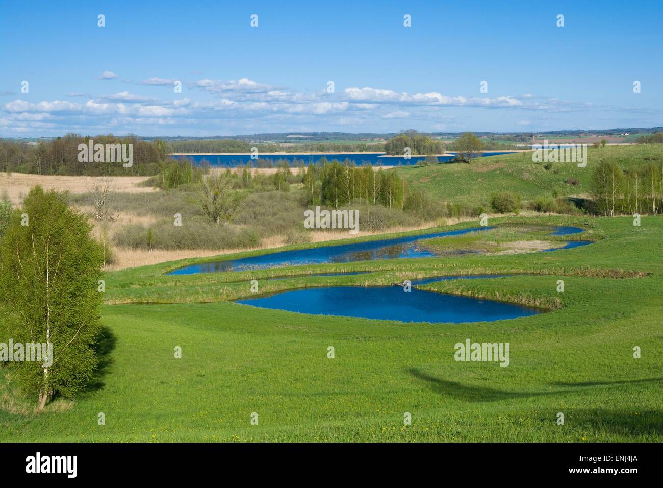 Beautiful spring landscape - top view of lakes and hills of Masuria ...