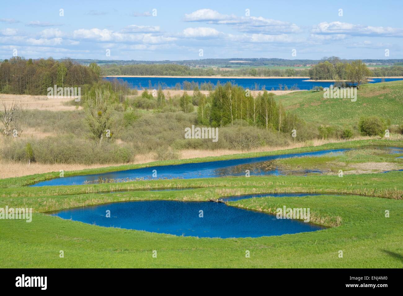 Beautiful spring landscape - top view of lakes and hills of Masuria ...