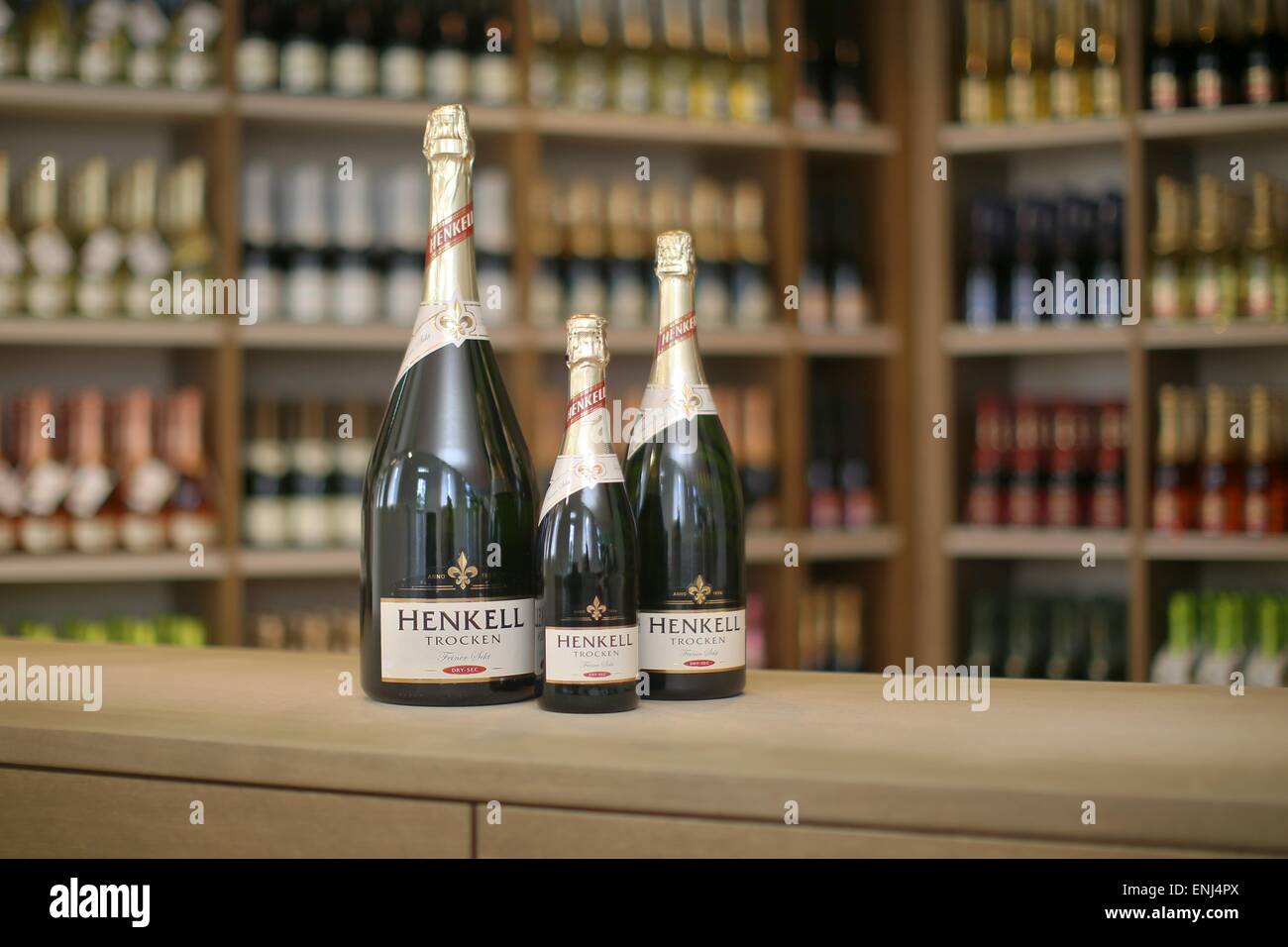 Wiesbaden, Germany. 06th May, 2015. Champagne bottles with the logo of ...