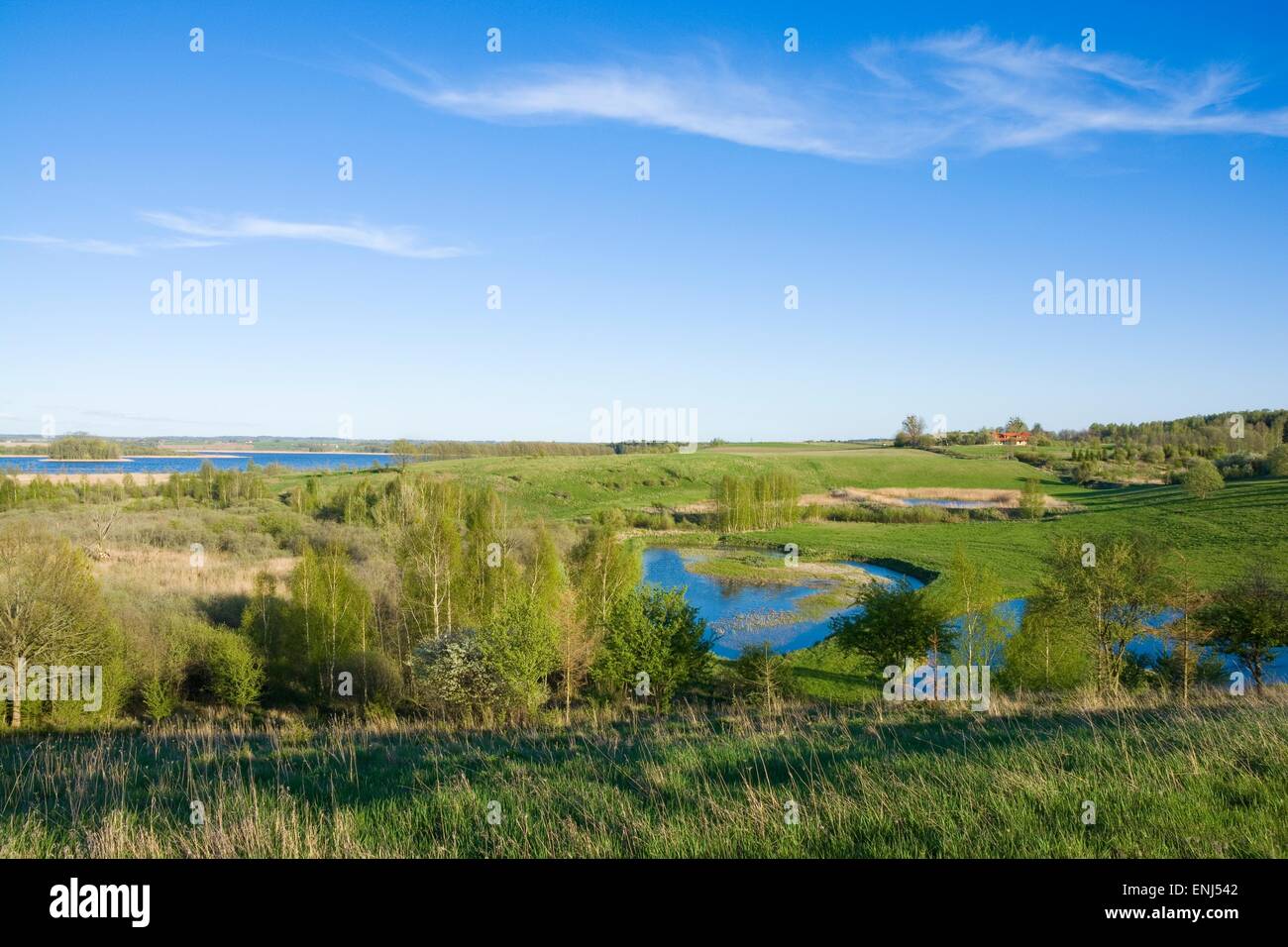 Beautiful spring landscape - top view of lakes and hills of Masuria ...