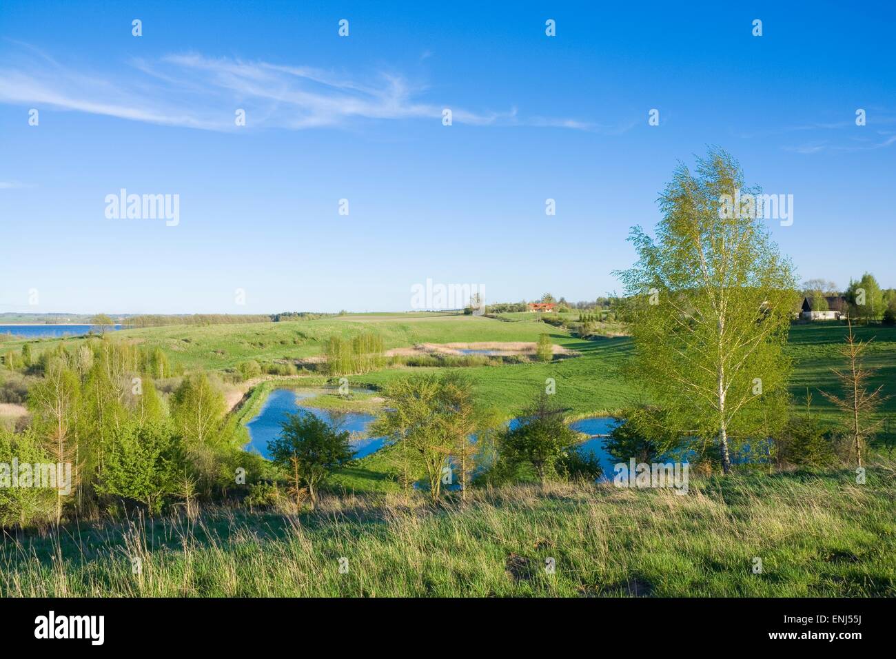 Beautiful spring landscape - top view of lakes and hills of Masuria ...