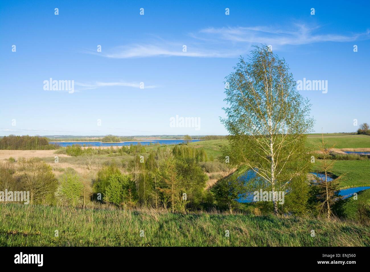 Beautiful spring landscape - top view of lakes and hills of Masuria ...