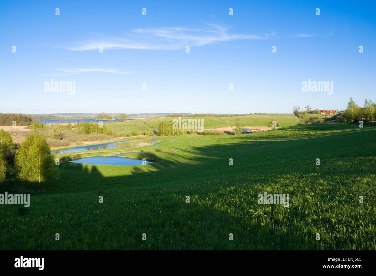 Beautiful spring landscape - top view of lakes and hills of Masuria ...
