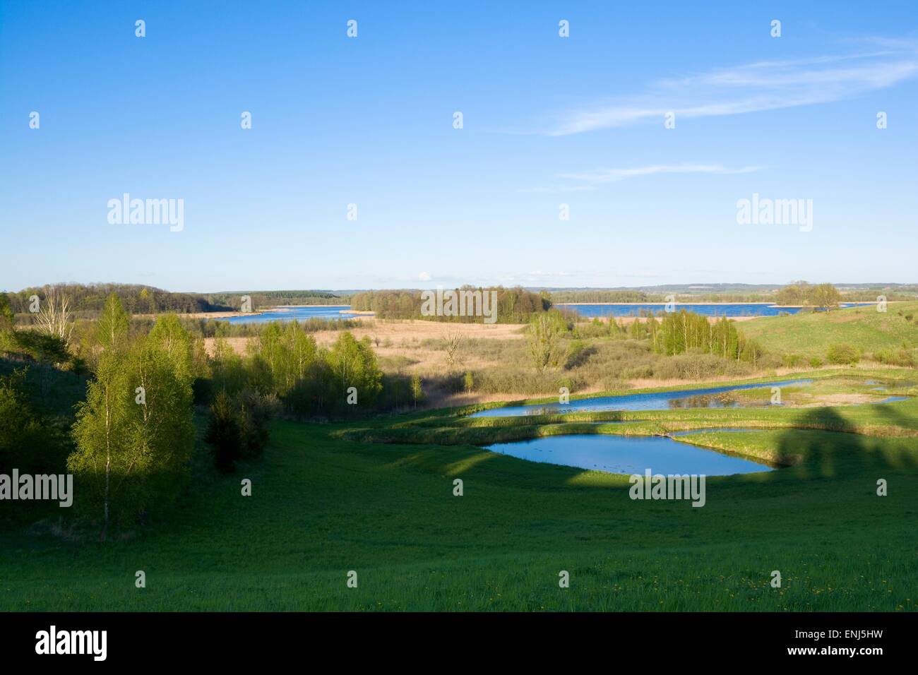 Beautiful spring landscape - top view of lakes and hills of Masuria ...