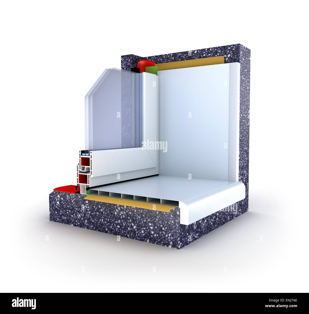 Section of a window construction model. 3D render Stock Photo - Alamy